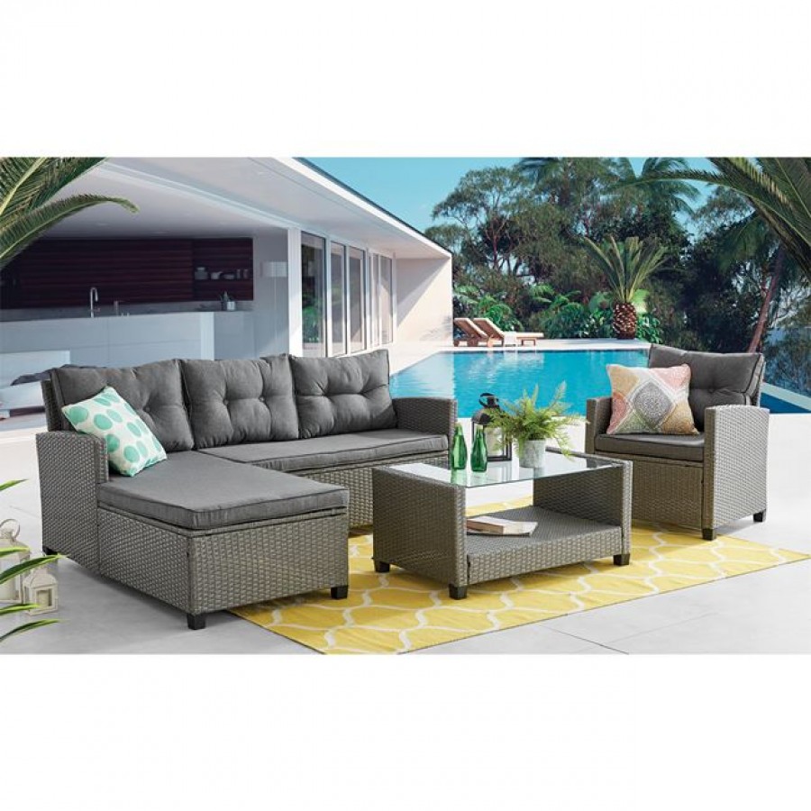 ΣΕΤ ΚΗΠΟΥ WICKER ΜΕ ΓΩΝΙΑΚΟ ΚΑΝΑΠΕ PATIO (GREY)